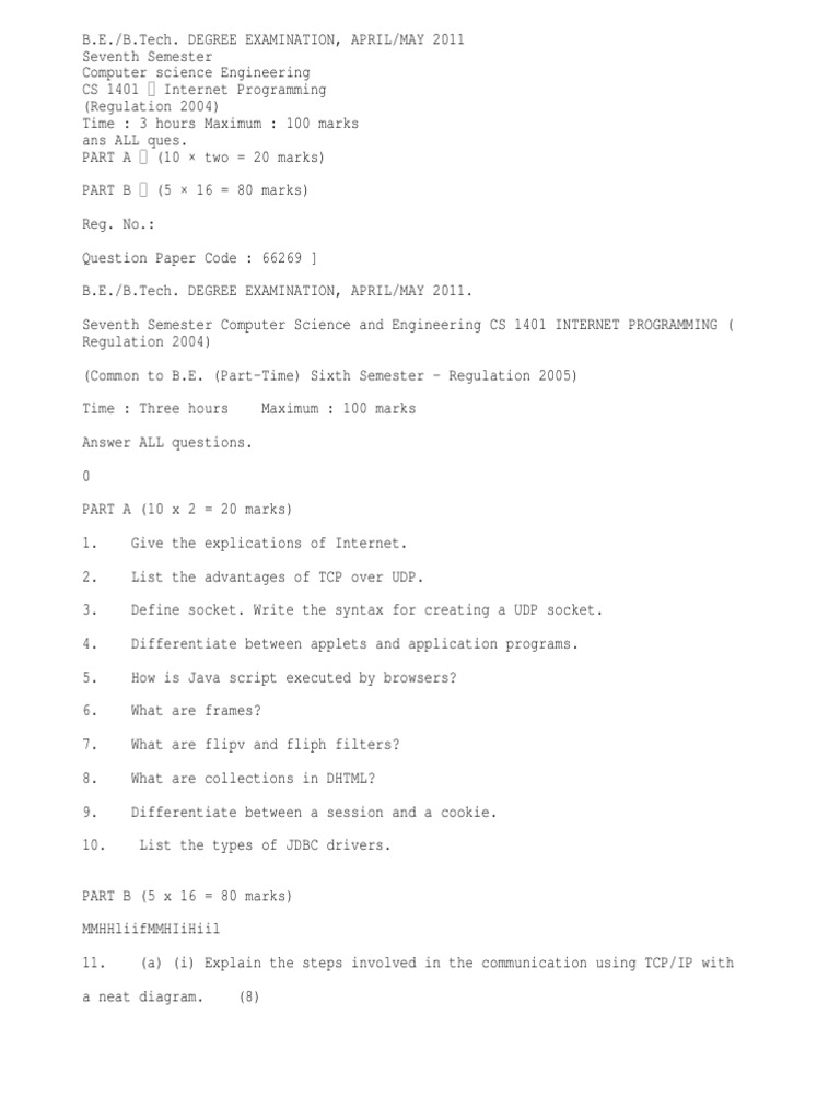Cs1401 Internet Programming Pdf Dynamic Html Java Programming Language