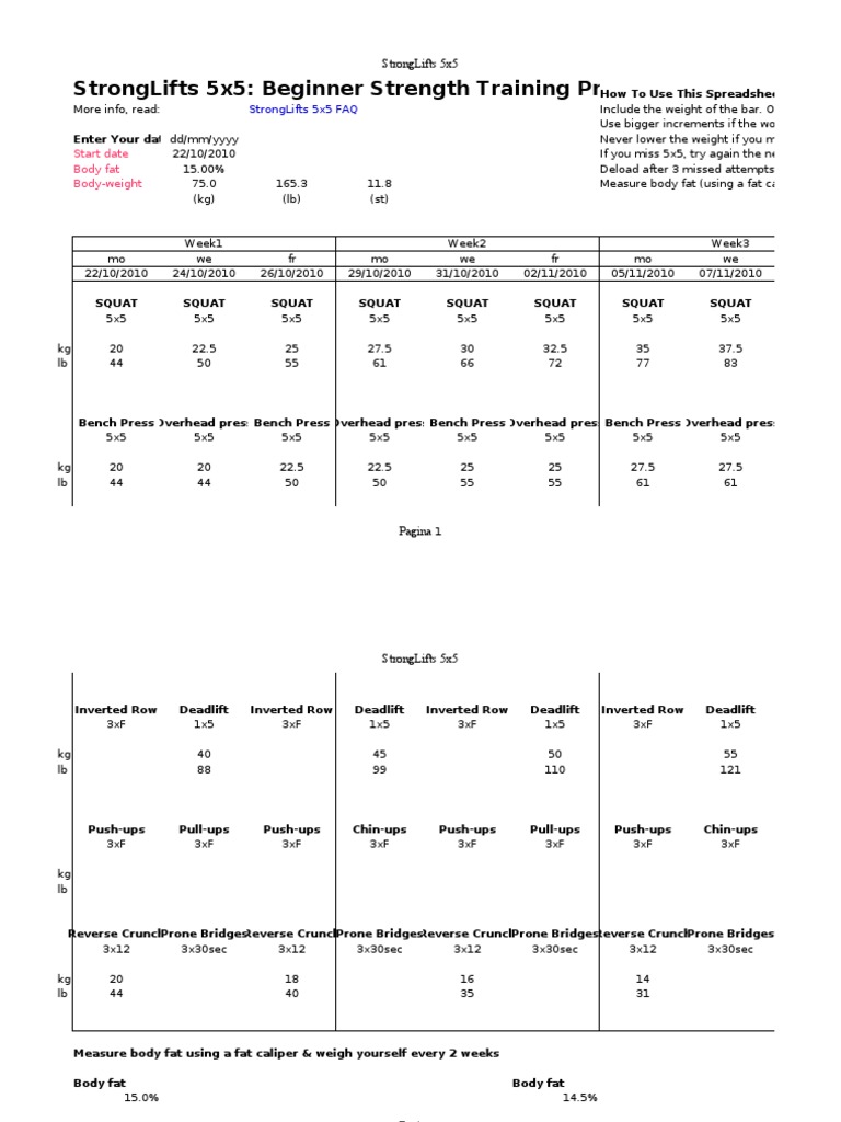 Stronglifts 5x5 | PDF | Strength Training | Aerobic Exercise