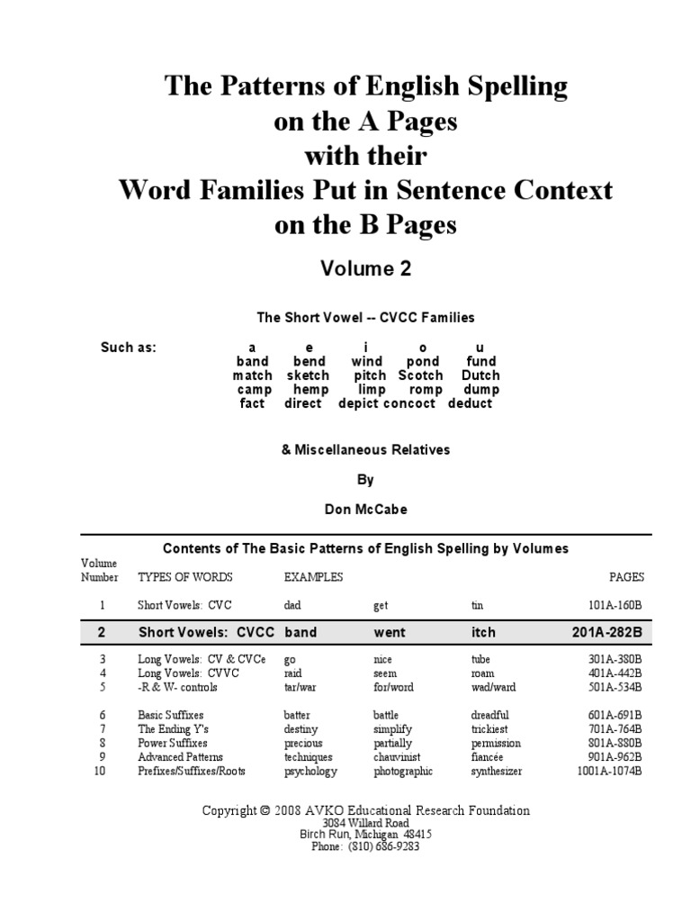English Spelling Patterns: CVCC Families | PDF | Linguistics