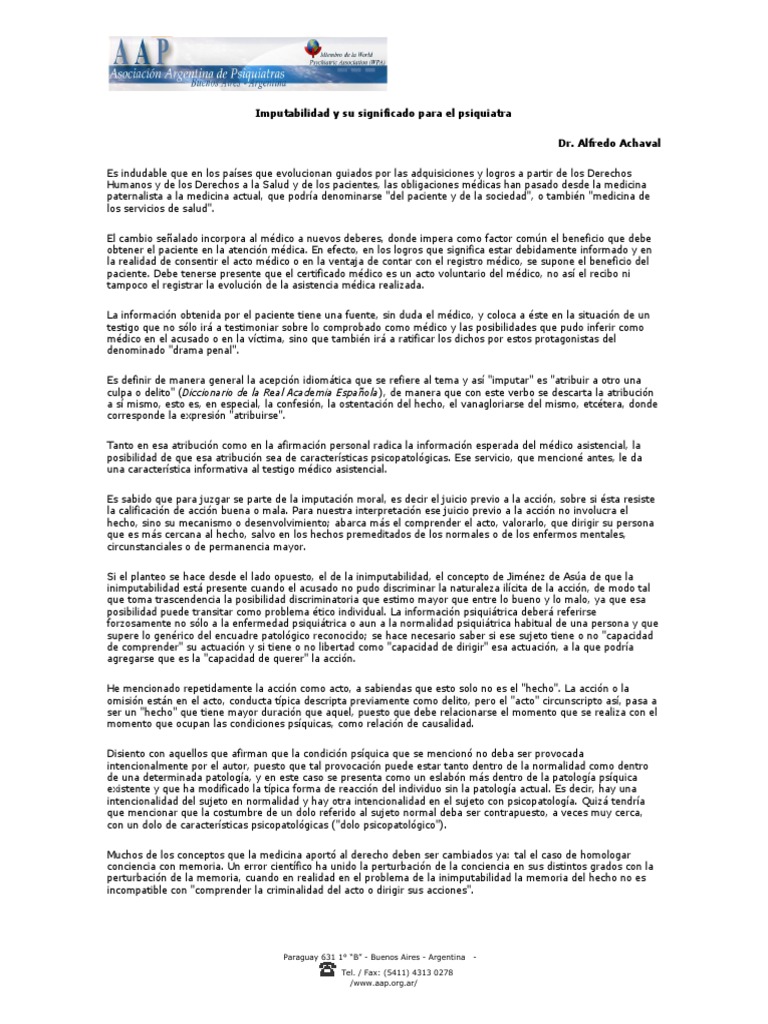 Imputabilidad y Su Significado para El Psiquiatra | PDF | Libertad ...