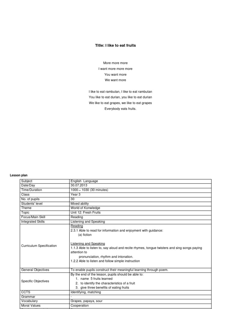Lesson Plan Fruits | PDF | Lesson Plan | Epistemology