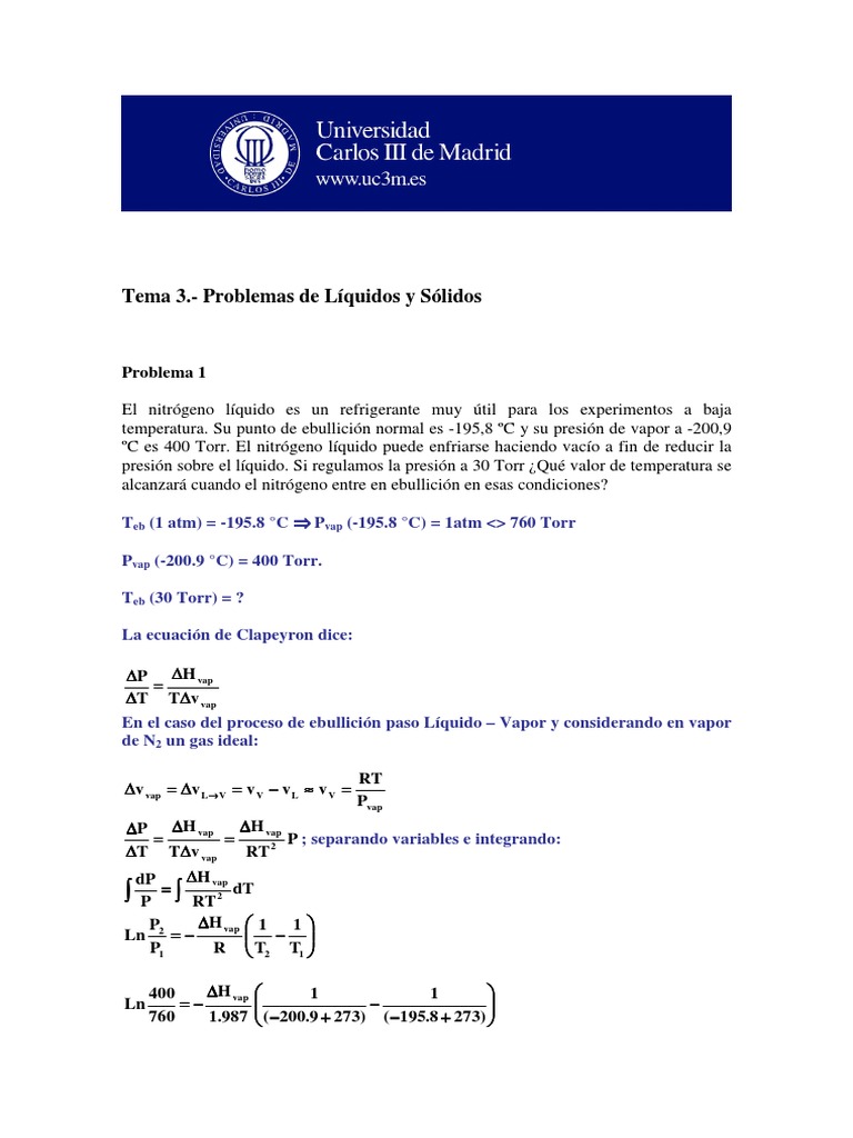 Problemas Tema3 Liquidos y Solidos | PDF | Métodos y materiales de enseñanza
