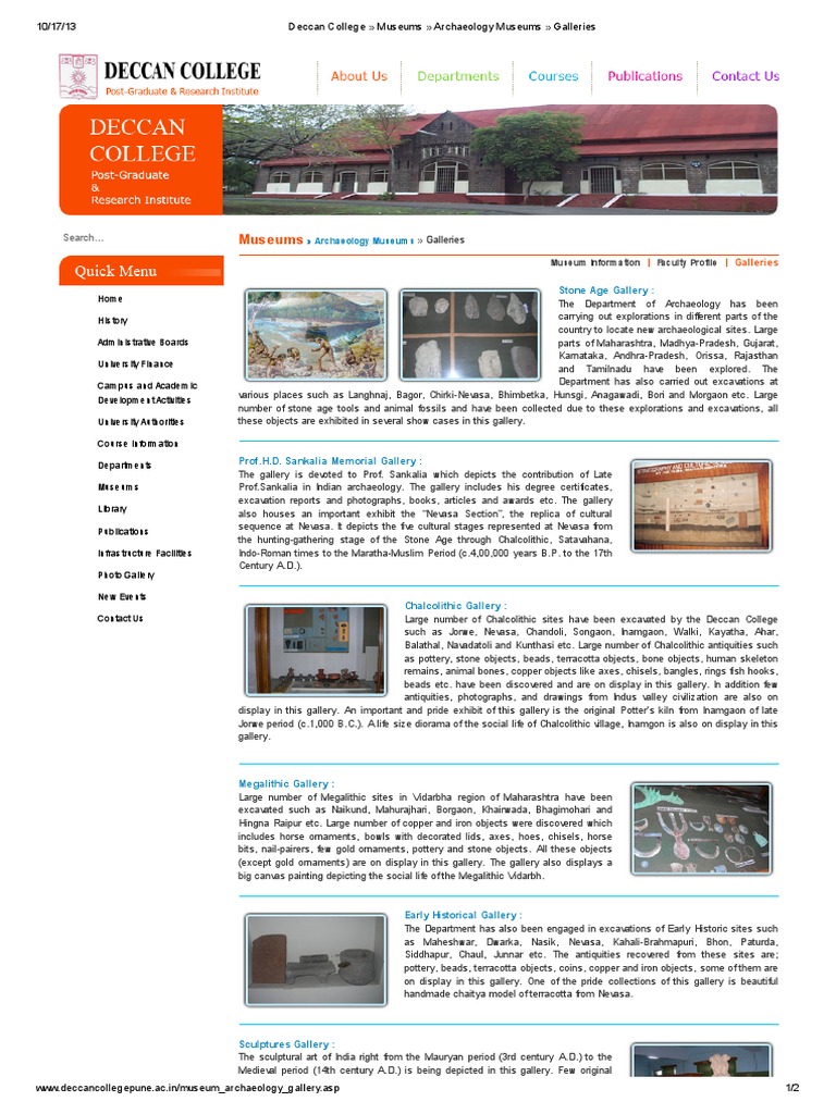 Deccan College Museums Archaeology Museums Galleries | PDF | Museum ...