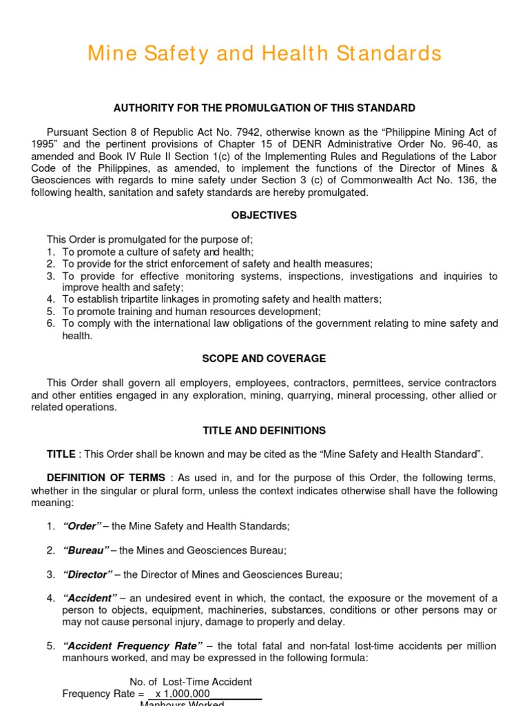 Mine Safety Standards - MGB | Safety | Employment