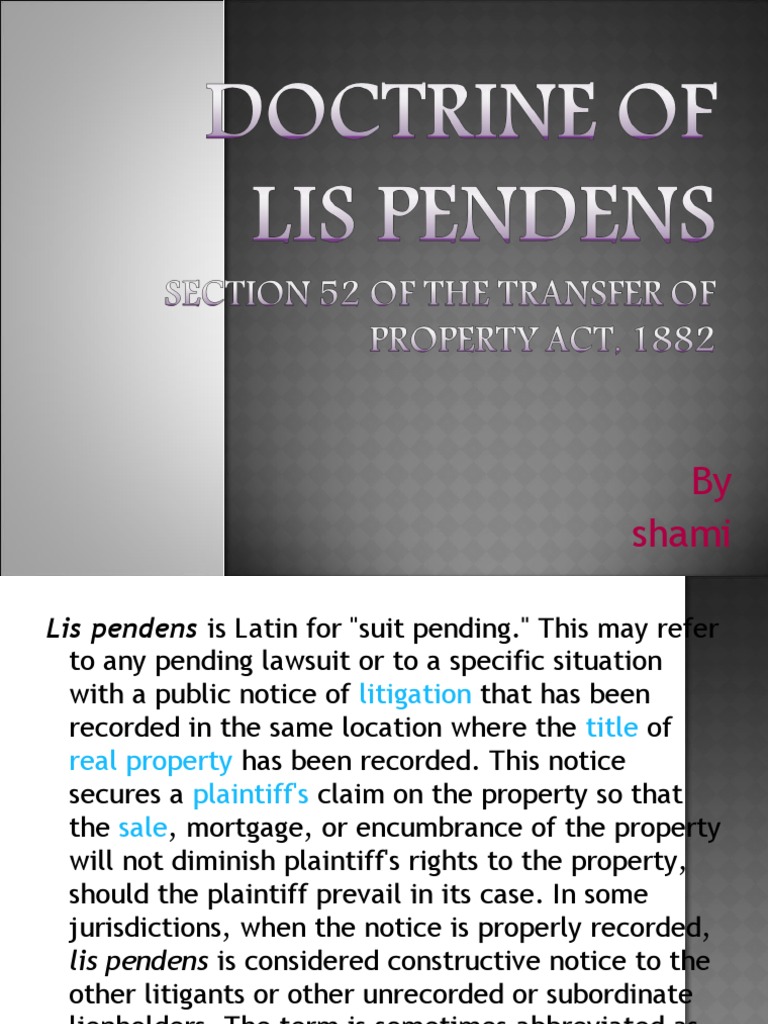 Understanding Lis Pendens in Property Law | PDF | Property | Social Institutions