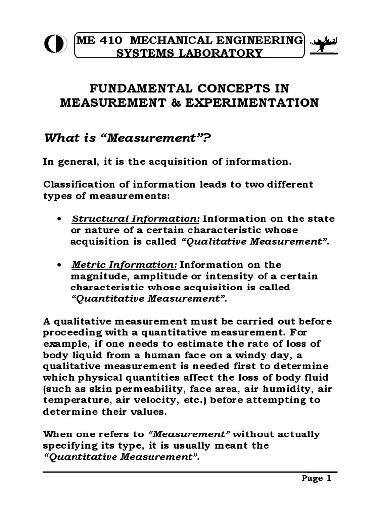 ME410 Week1 | PDF | Experiment | Measurement