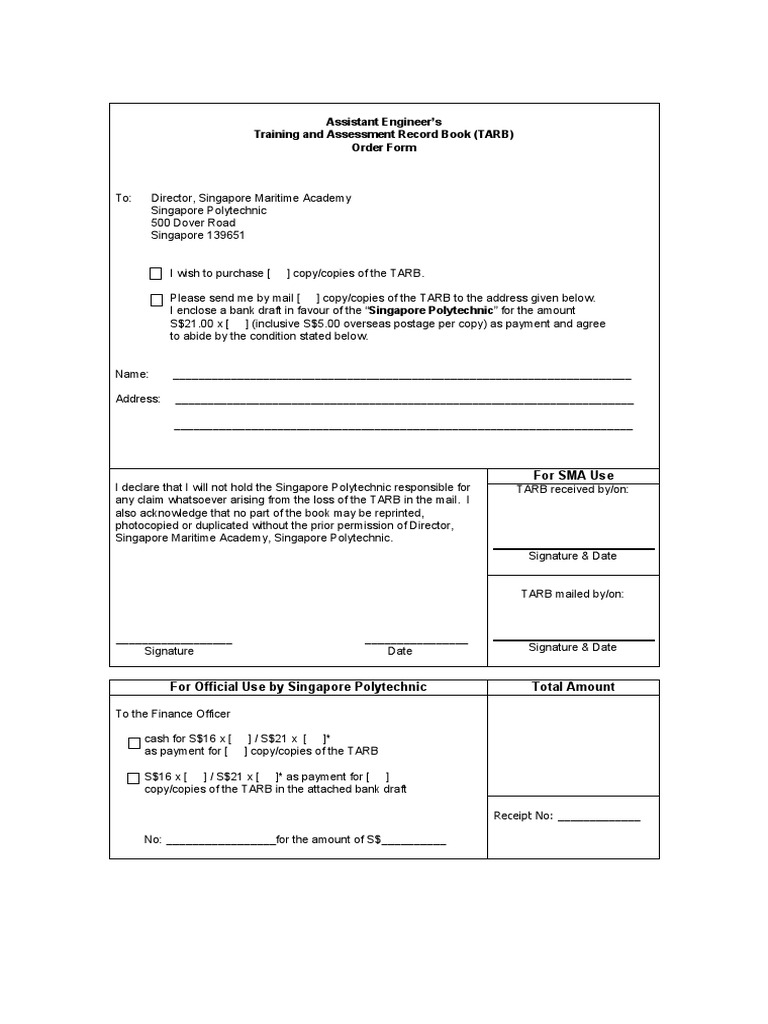 Assistant Engineer's Training and Assessment Record Book (TARB) Order ...