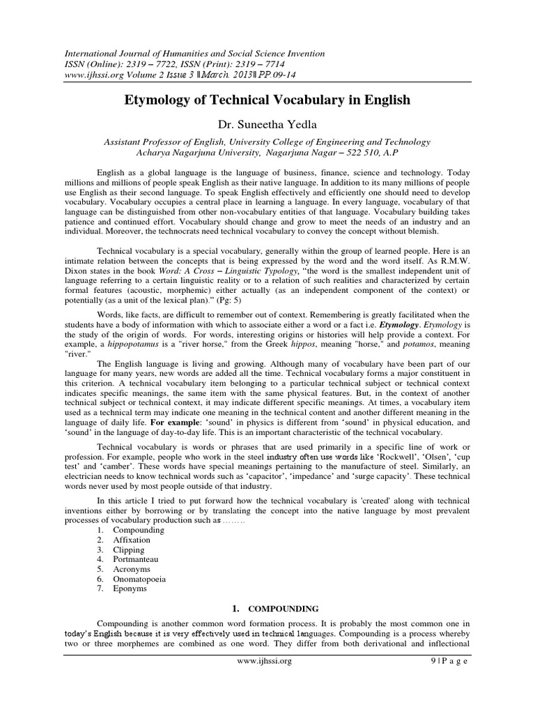 Etimology of Techical Vocabulary in English | PDF | Word | English Language