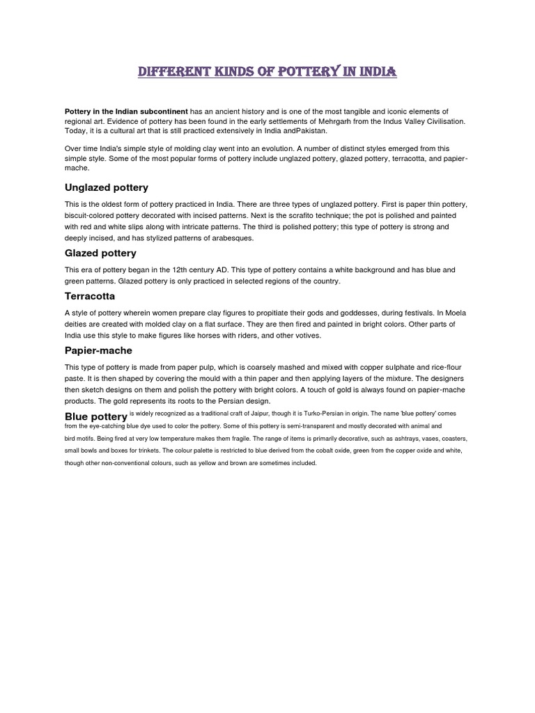 Types of Pottery in India | PDF | Pottery | Art Media