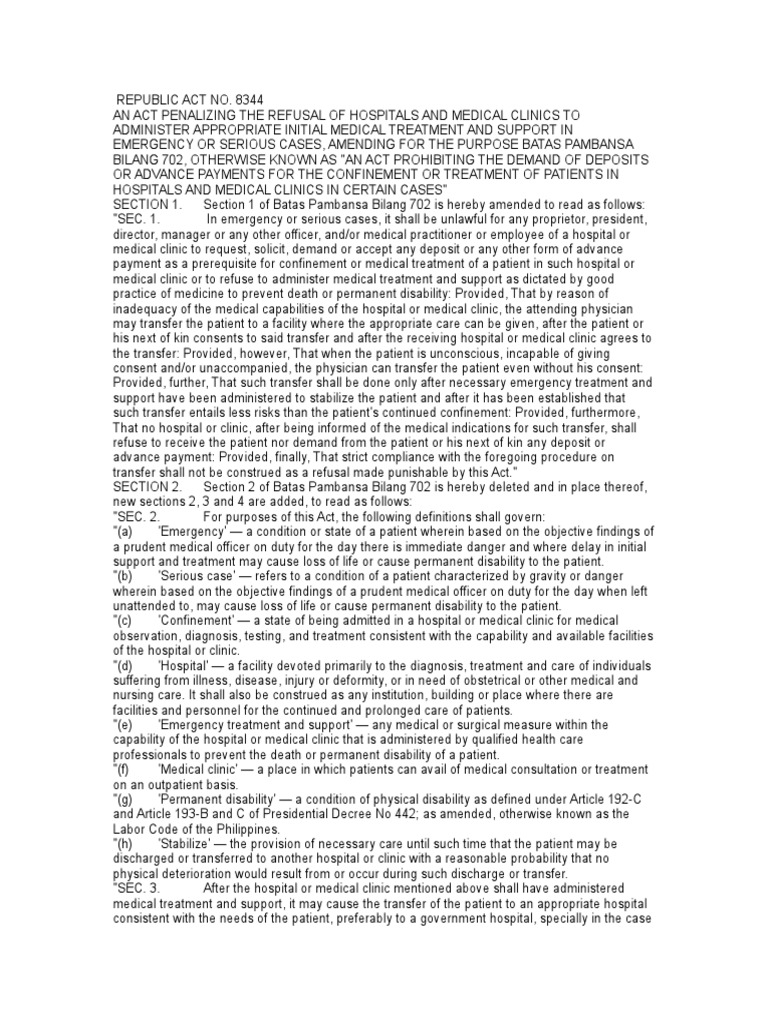 Ra 8344 | PDF | Patient | Hospital