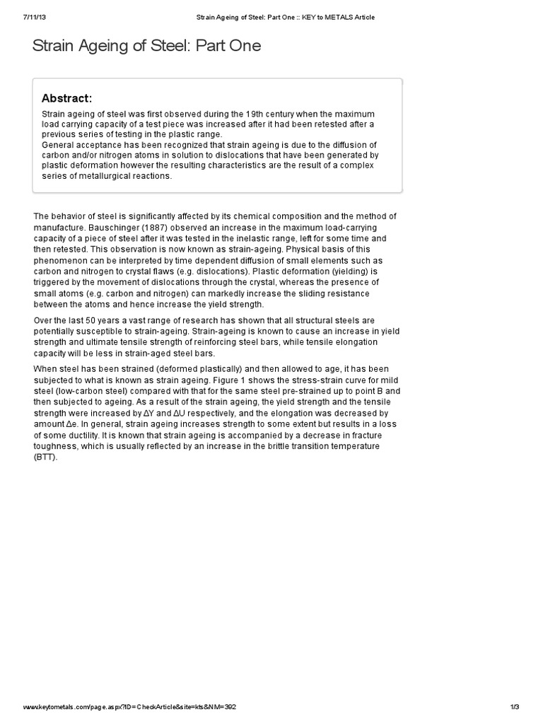 Strain Ageing Effects on Steel Strength | PDF | Dislocation ...