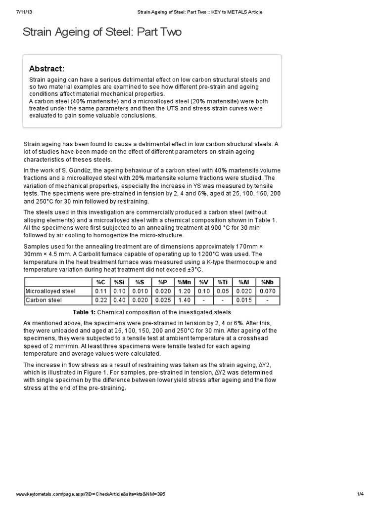 Strain Ageing of Steel - Part Two - KEY To METALS Article | PDF | Heat ...