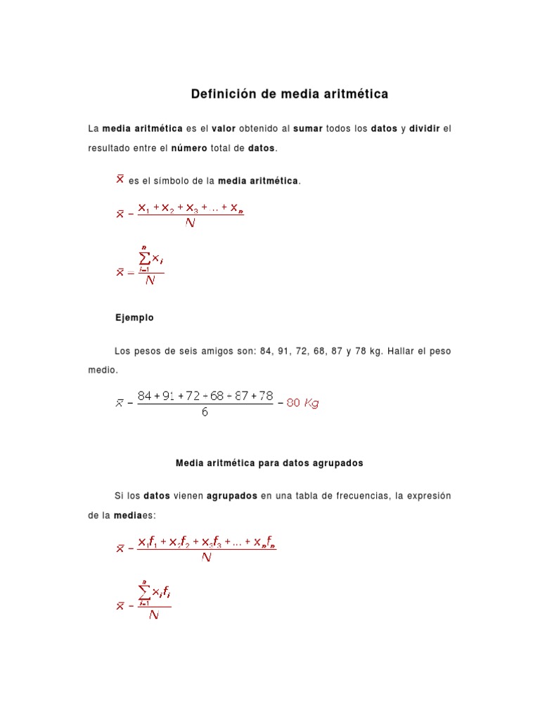 Definición de Media Aritmética | PDF | Mediana | Aritmética