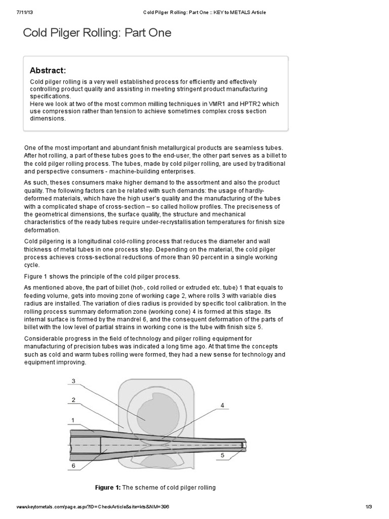 Cold Pilger Rolling - Part One - KEY To METALS Article | PDF | Rolling ...