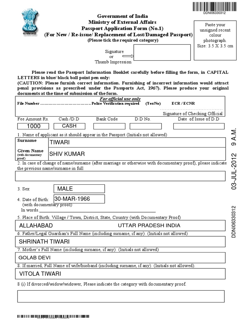 Pasport Form DDNI06330312GO0330 | Passport | Virtue