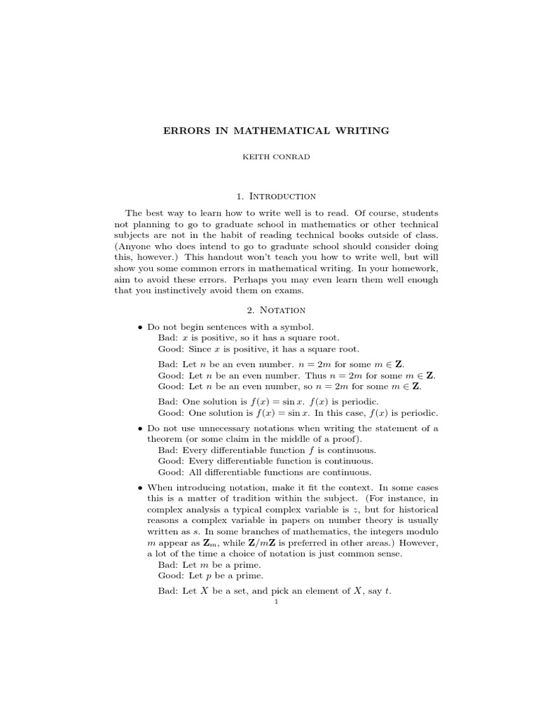 Errors in Mathematical Writing, Keith Conrad | PDF | Function ...
