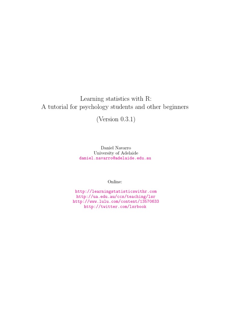 Learning Statistics With R:A Tutorial For Psychology Students and Other ...