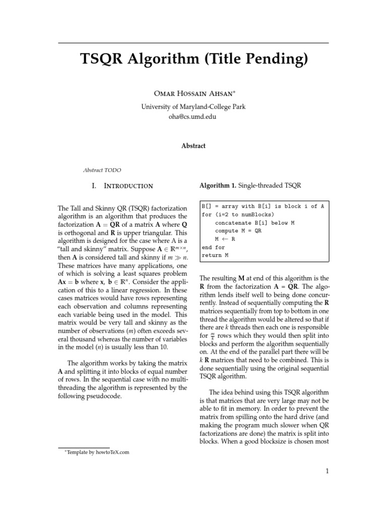 TSQR | PDF | Matrix (Mathematics) | Thread (Computing)