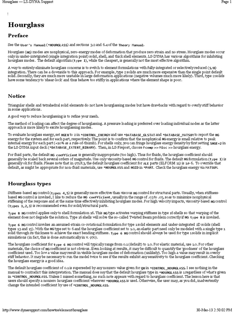 Hourglass — Ls Dyna Support Solid Elasticity Physics