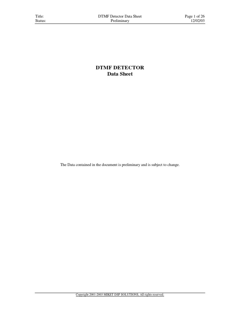 DTMF | PDF | Signal To Noise Ratio | Digital Signal Processing