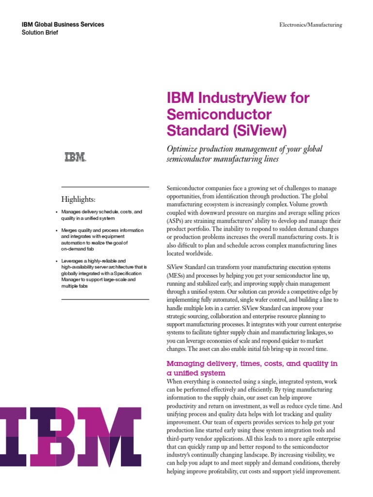 IBM IndustryView For Semiconductor Standard (SiView) | PDF | Supply ...