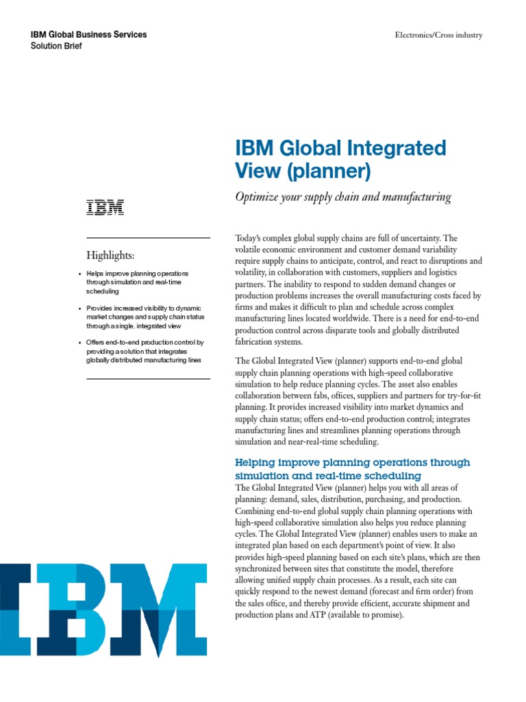 IBM Global Integrated View (Planner) | PDF | Supply Chain | Simulation