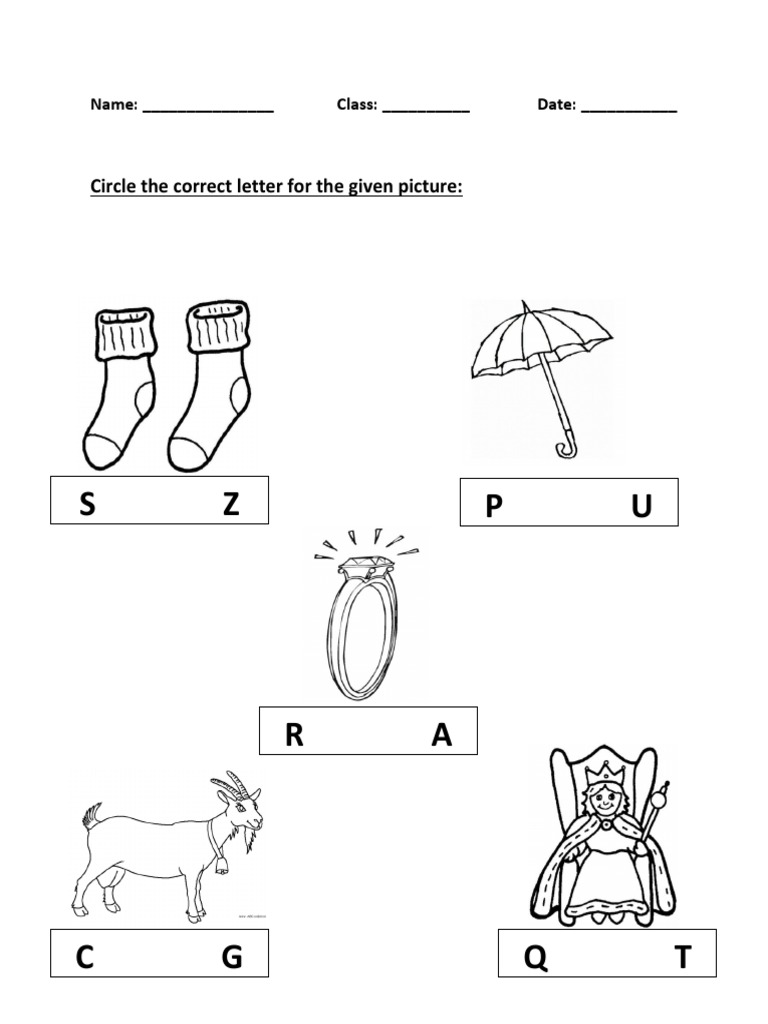 English Worksheet Circle The Correct Letter For The Given Picture | PDF