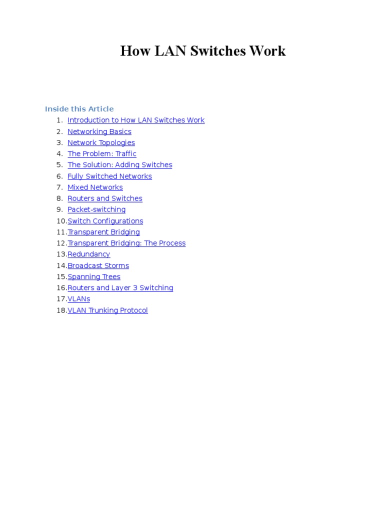 How LAN Switches Work: Inside This Article | PDF | Network Switch | Network Topology