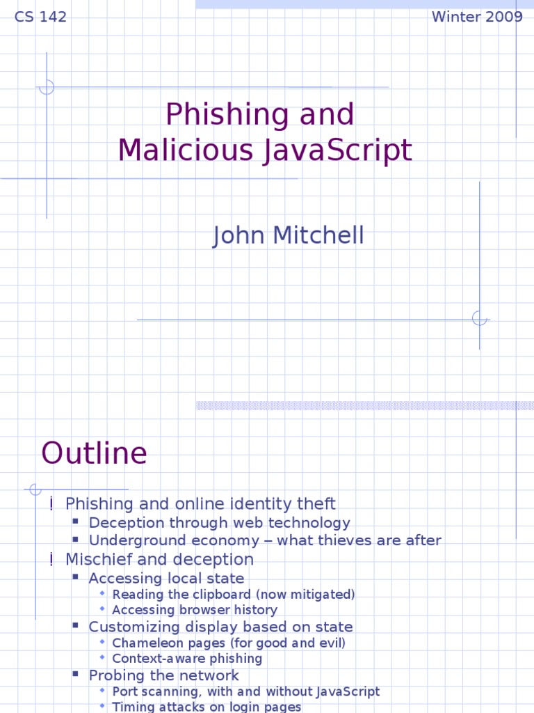 Phishing and Malicious Javascript: John Mitchell | PDF | Dynamic Web ...
