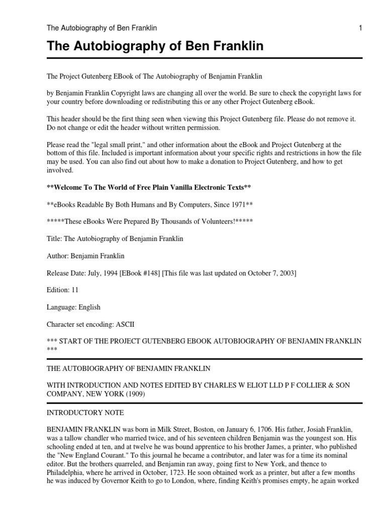 Autobiography of Ben Franklin | PDF