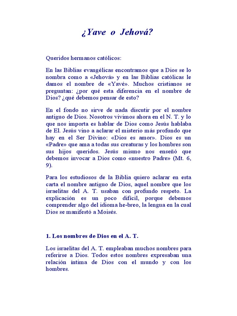 Yavé y Jehová: Nombres de Dios | PDF | Tetragrammaton | Jehová