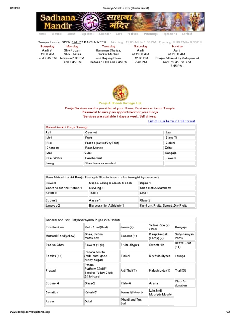 Acharya Ved P Joshi (Hindu Priest) | PDF
