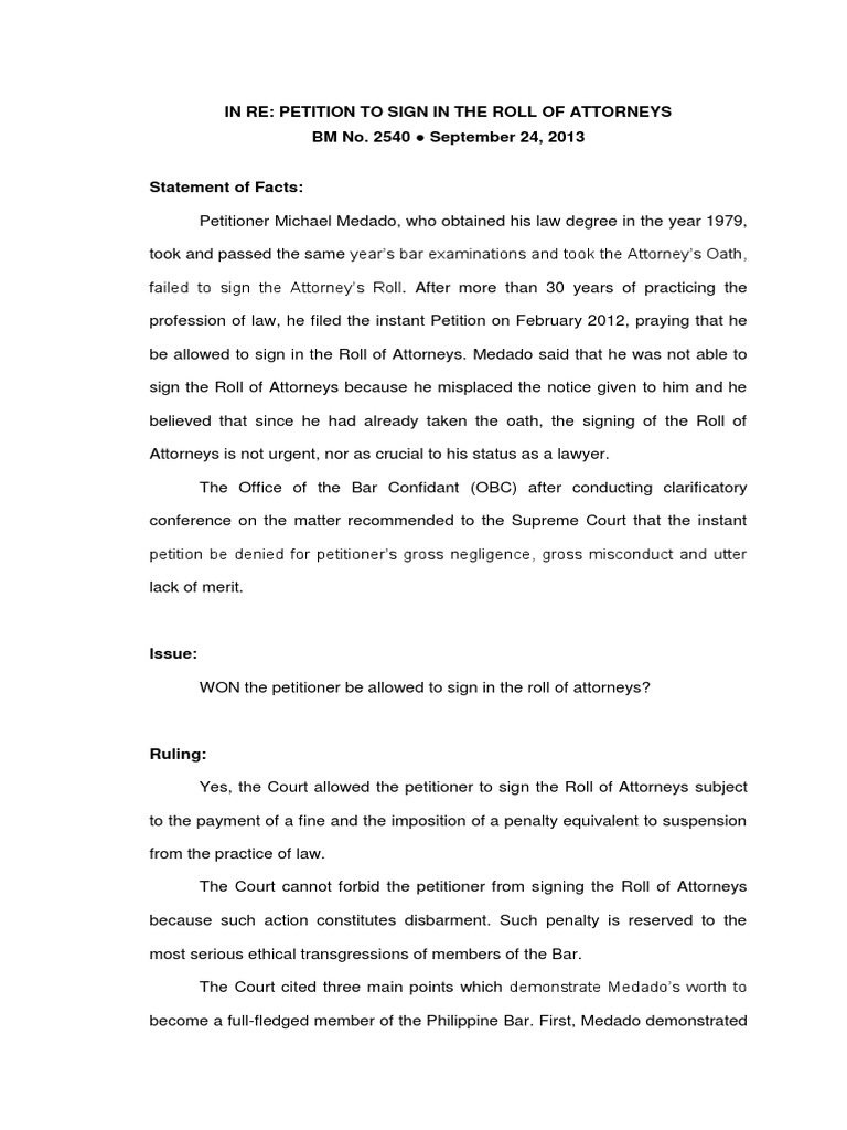 In Re: Petition To Sign in The Roll of Attorneys | PDF | Practice Of ...