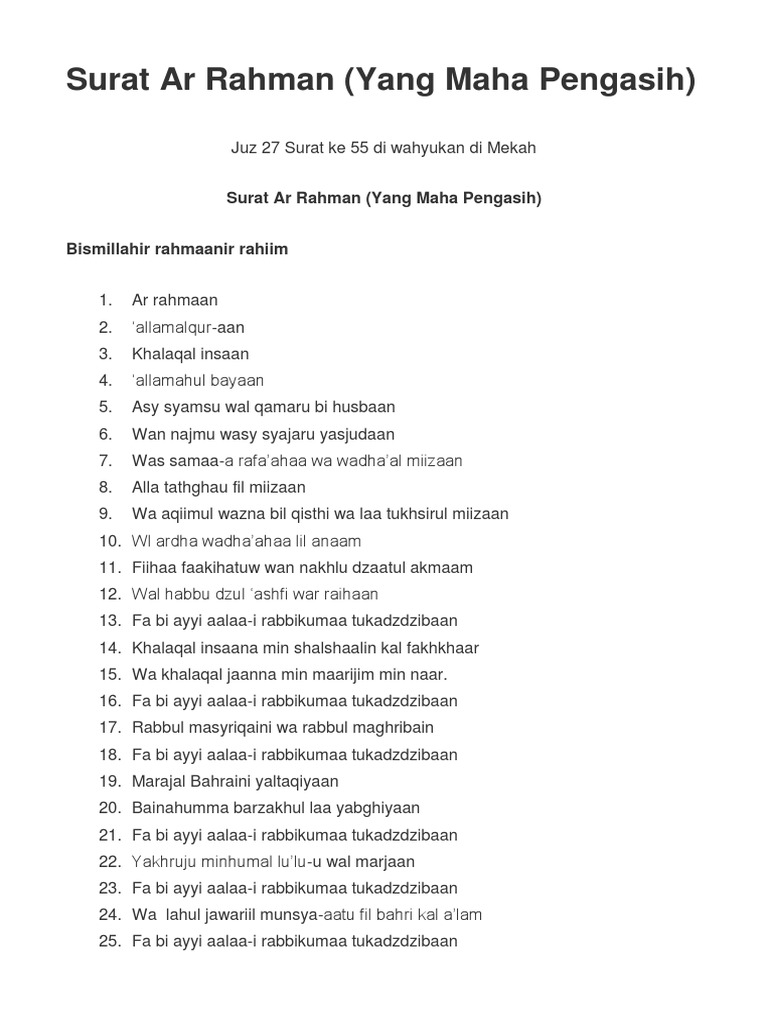 Surat Ar Rahman-Latin | PDF | Entertainment (General)