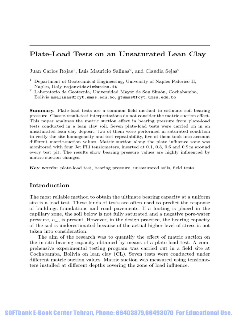 7.2 Plate-Load Tests On An Unsaturated Lean Clay | PDF | Soil ...