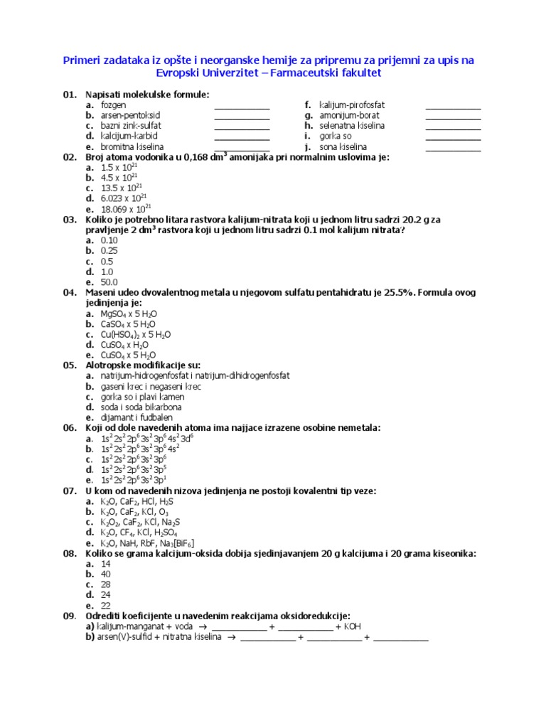 Opsta I Neorganska Hemija | PDF
