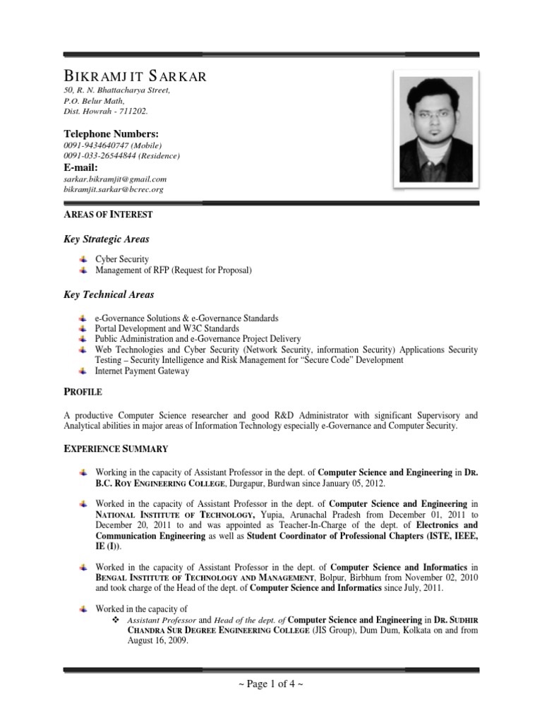 Bikramjit Sarkar CV | PDF | Computer Science | Computer Security