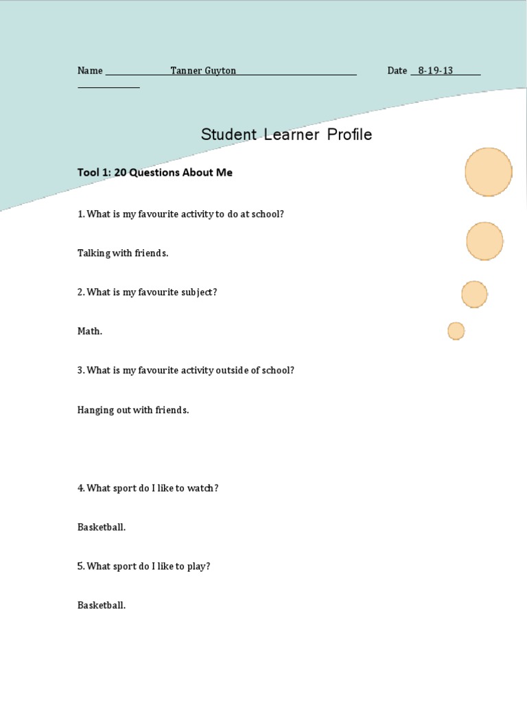 Student Learner Profile 2 | PDF | Classroom | Teachers