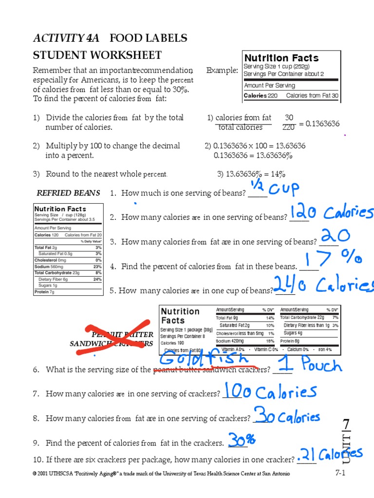 Food Labels Student Worksheet Answers | PDF | Cooking, Food & Wine