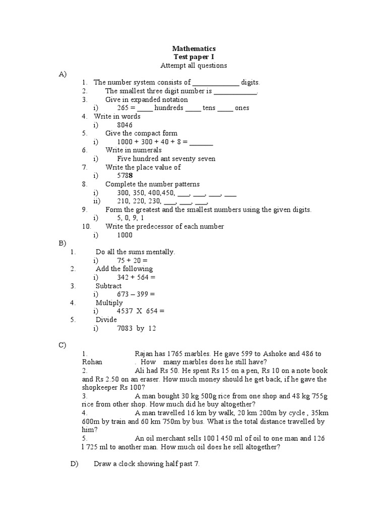 Test Paper For Mathematics | PDF | Shadow | Respiratory System