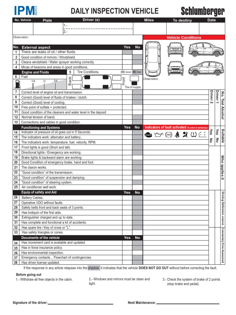 Daily Vehicle Inspection Checklist | PDF | Technology & Engineering