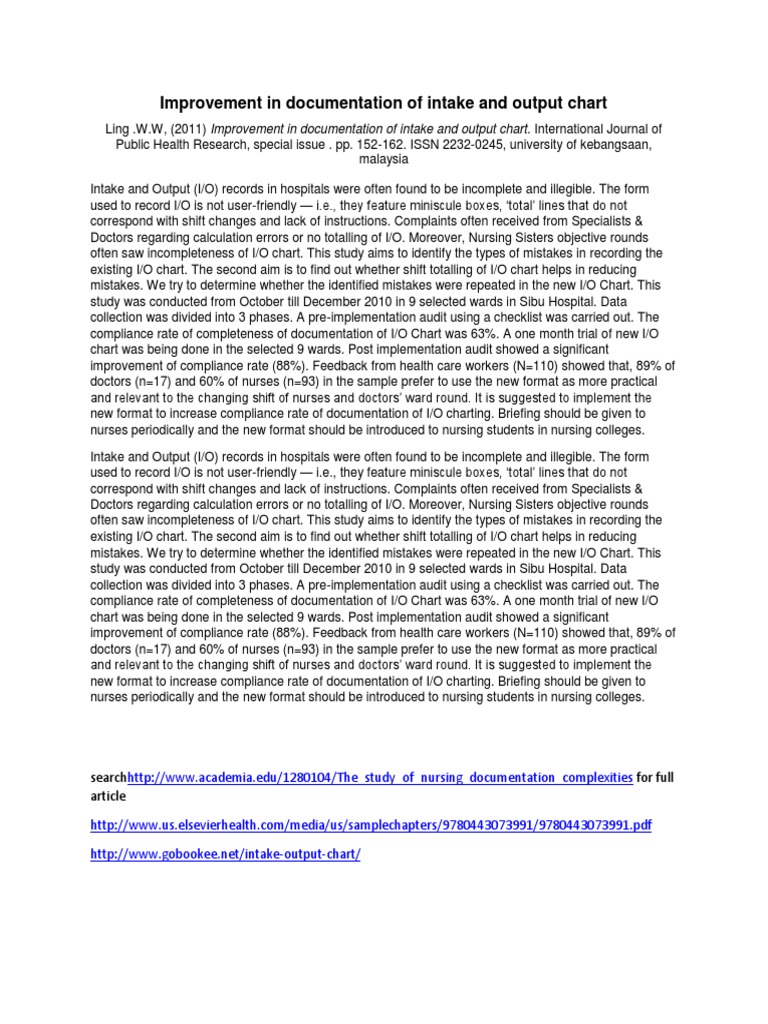 Improvement in Documentation of Intake and Output Chart | Nursing ...
