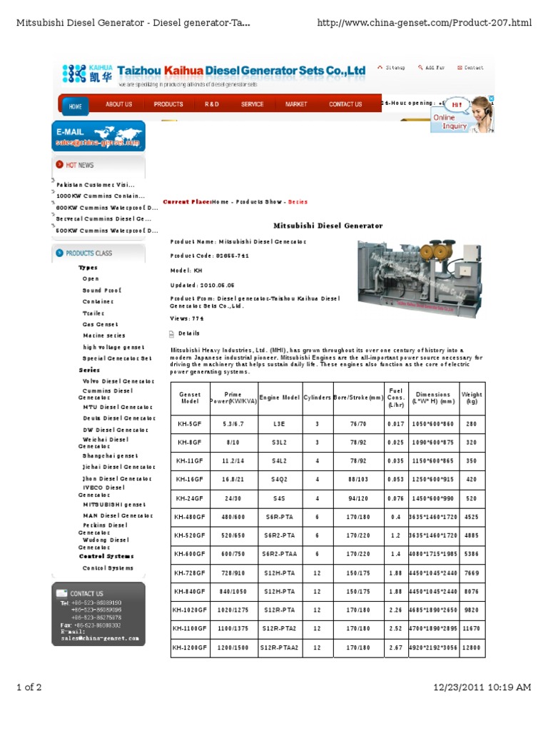 Mitsubishi Diesel Generator Models | PDF | Technology & Engineering