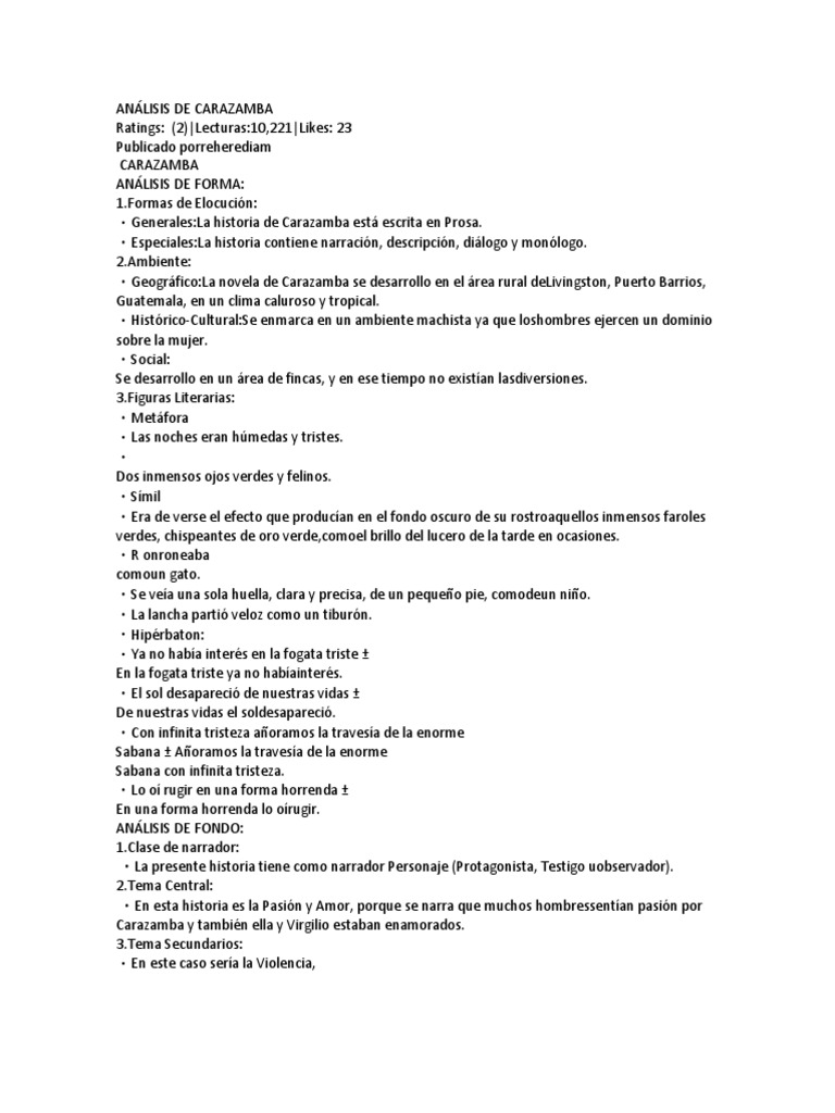 Análisis de la novela Carazamba | PDF