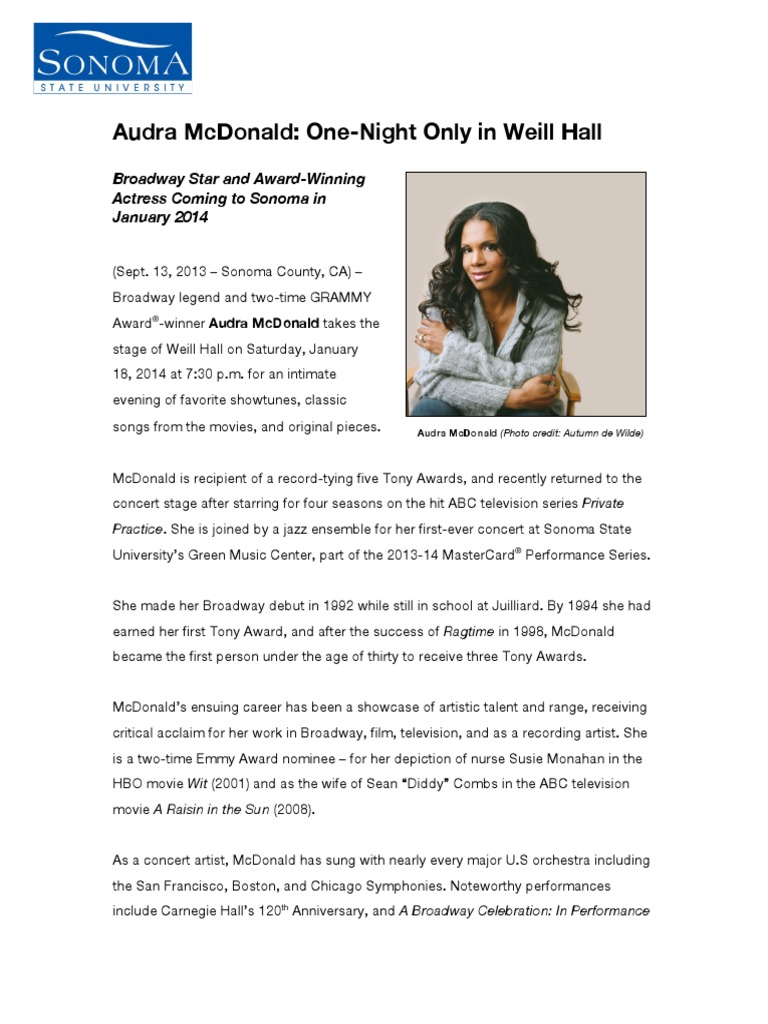 Audra McDonald in Weill Hall | PDF | Performing Arts | Theatre