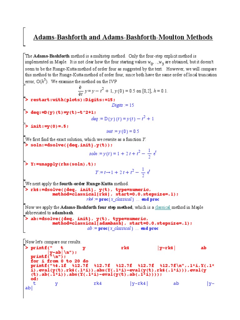 Adams-Bashforth and Adams-Bashforth-Moulton Methods: Digits: 15 Deq: D ...