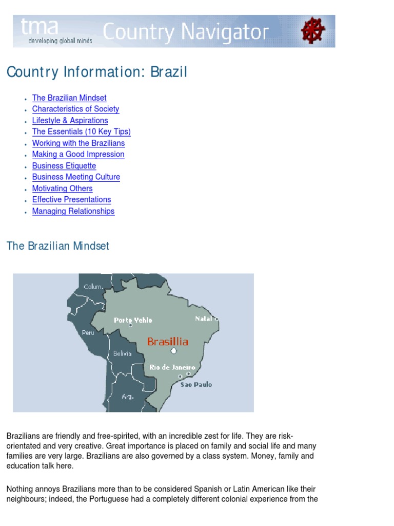 Country Information: Brazil: The Brazilian Mindset | PDF | Body ...