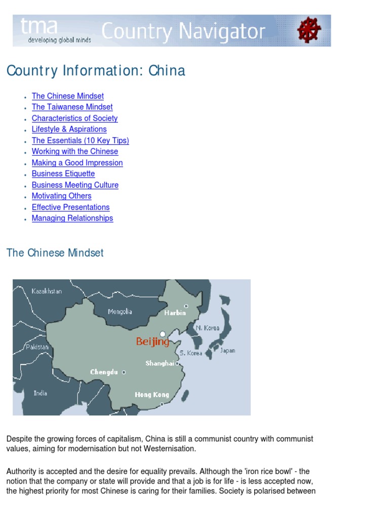 Country Information: China: The Chinese Mindset | PDF | Taiwan | China