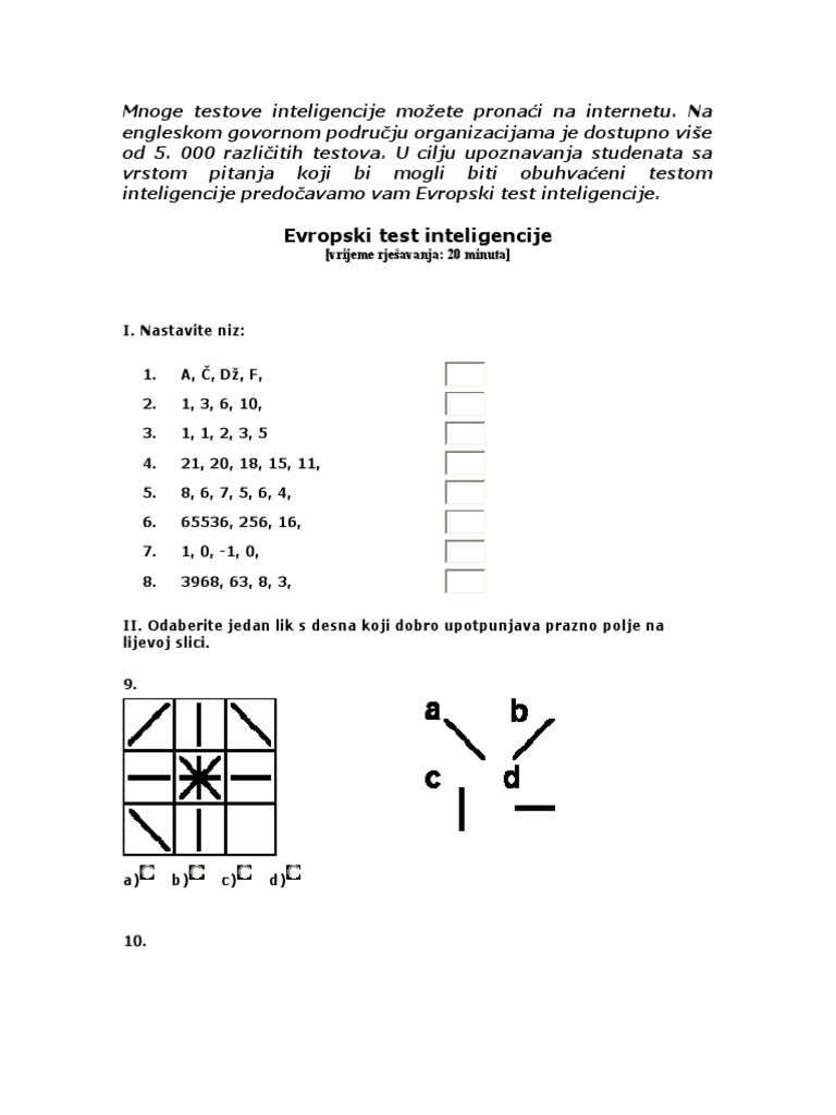 Europski Test Inteligencije | PDF