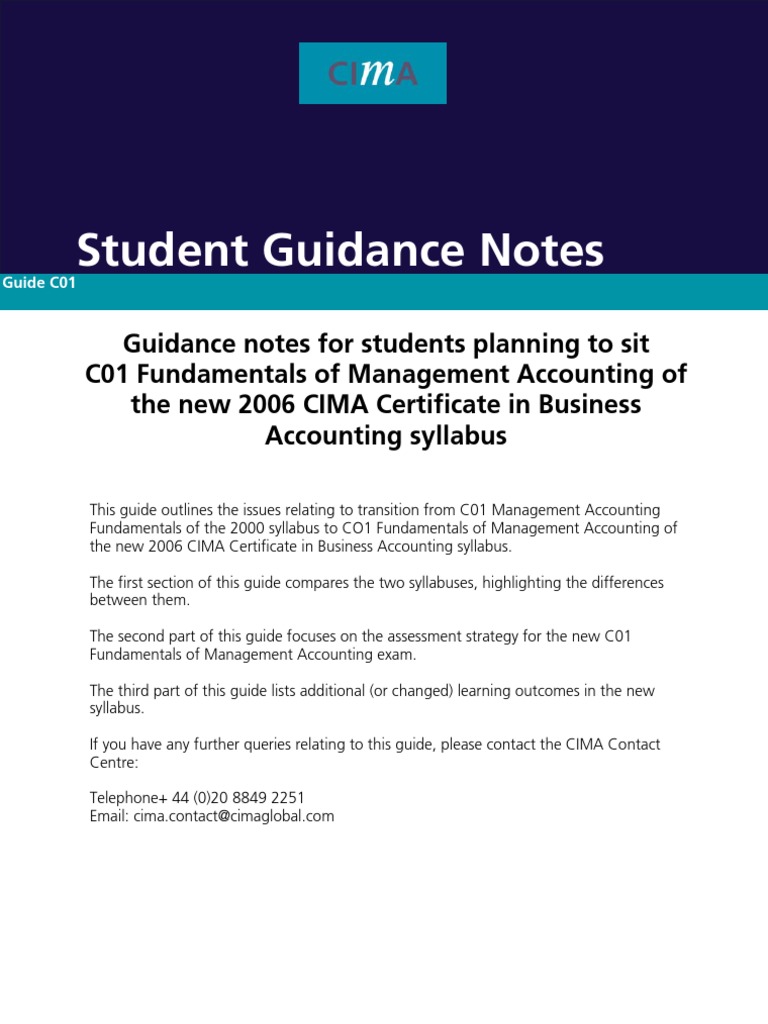 CIMA C1 - Student Guidance Notes | PDF | Expense | Management Accounting